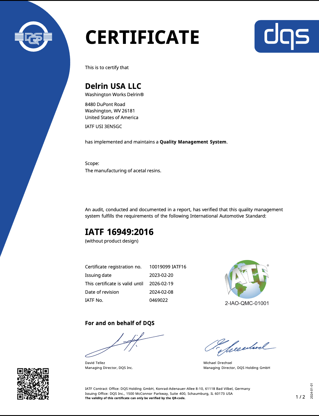 IATF 16949 - Washington Works - Delrin