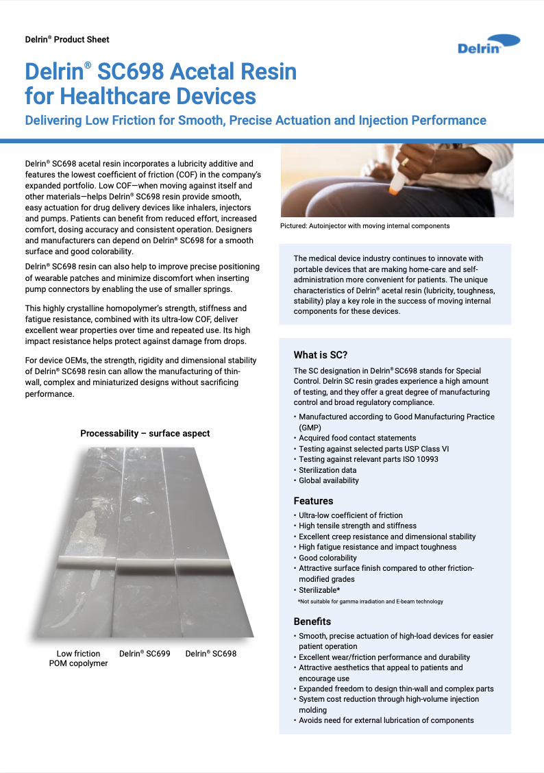 Delrin® SC698 Acetal Resin for Healthcare Devices - Delrin