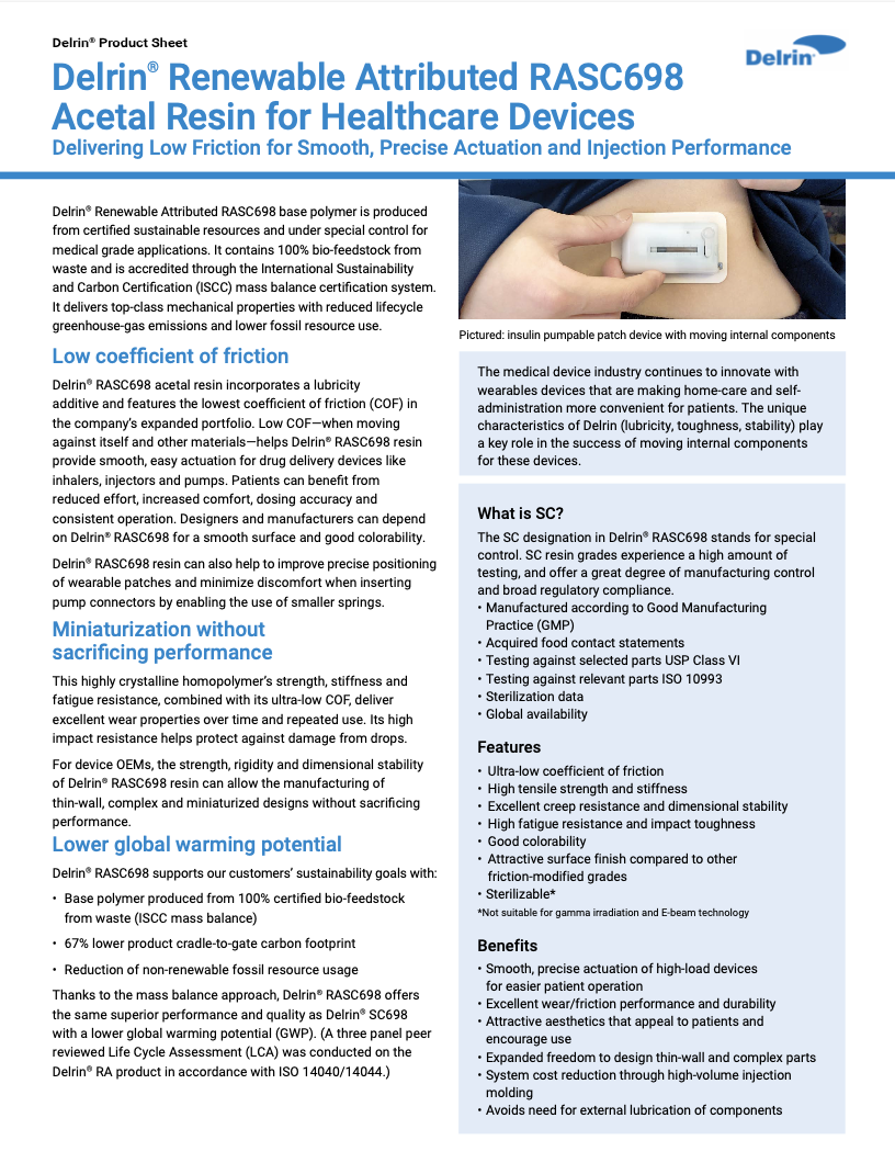 Delrin® Renewable Attributed RASC698 Acetal Resin for Healthcare ...